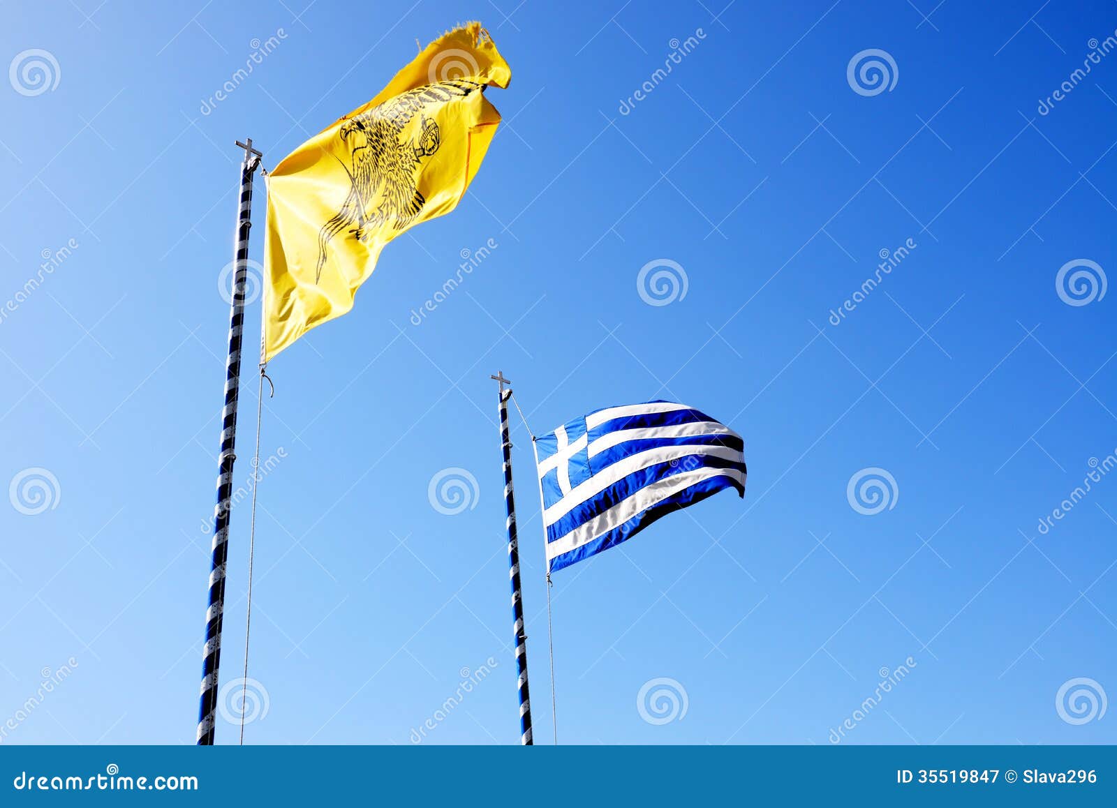 The Greek Flag and Flag of Varlaam Monastery Stock Image - Image of ...