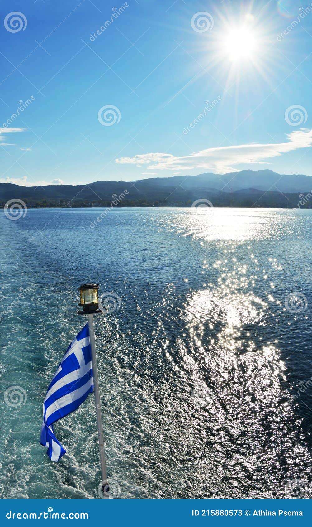 Greek flag, sea and sun stock image. Image of greece - 215880573