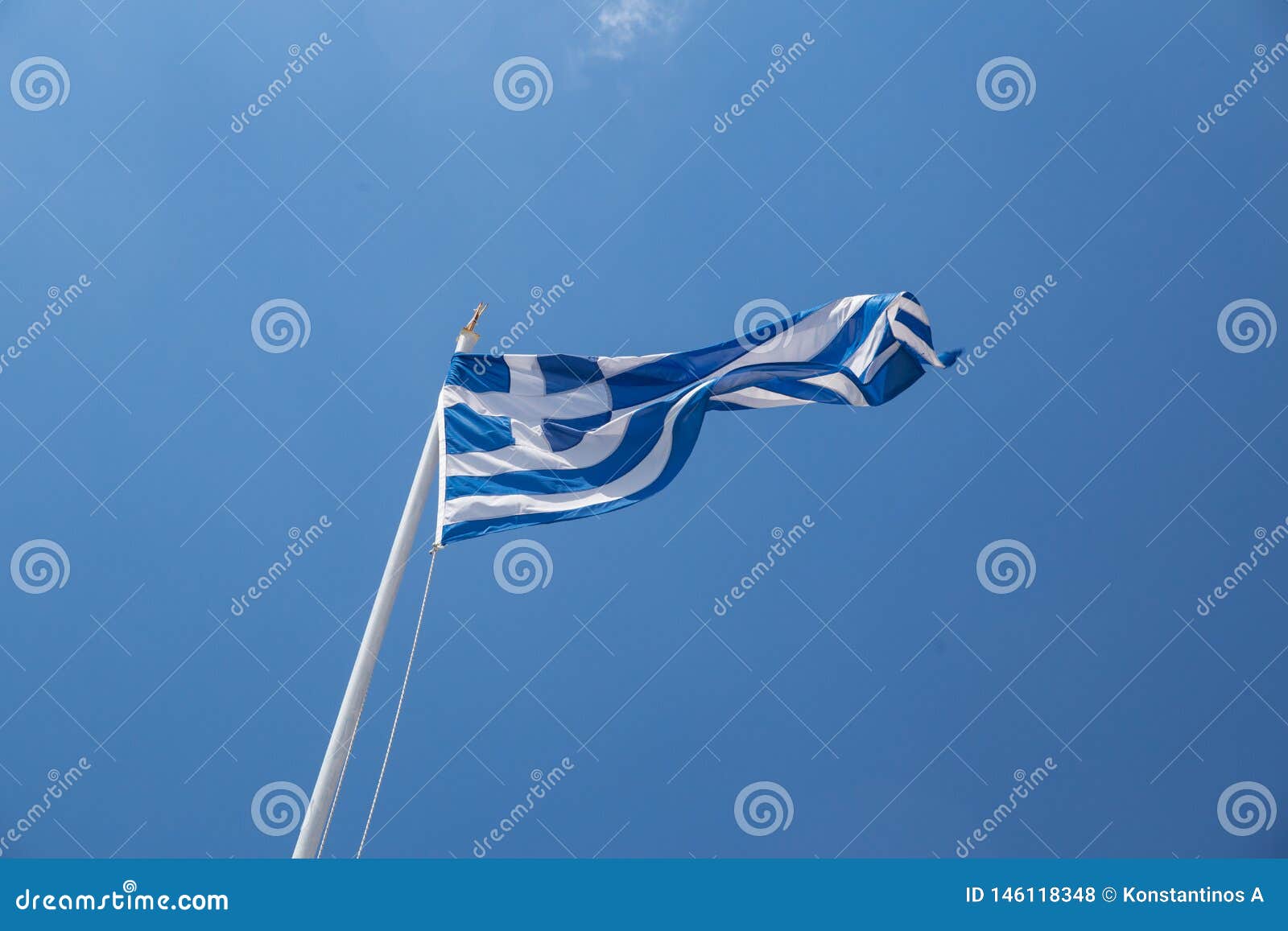 Greek Flag Waving on Blue Sky Clouds Greece Stock Photo - Image of ...