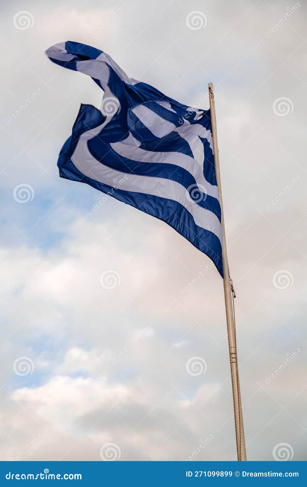 Greek Flag Waving on a Flag Pole Against the Sky Stock Image - Image of ...