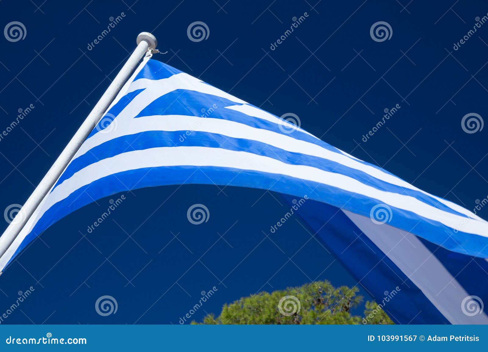 The Greek flag on a pole stock image. Image of fabric - 103991567
