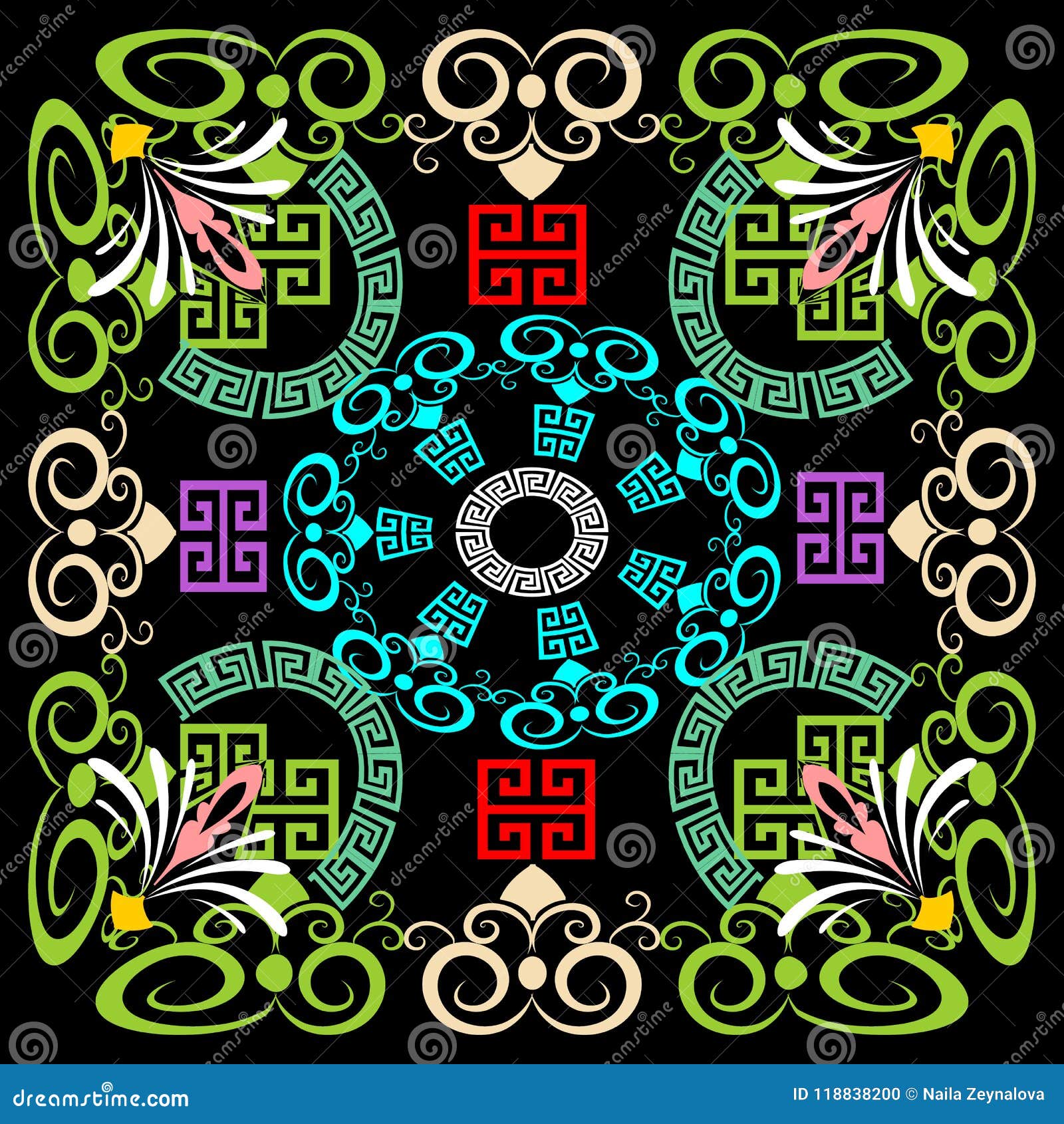 Greek Floral Geometric Vector Panel Pattern. Colorful Abstract Stock ...