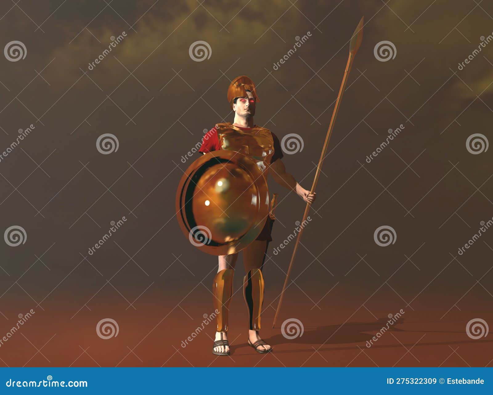 Greek God Ares with Shield and Spear Stock Illustration - Illustration ...