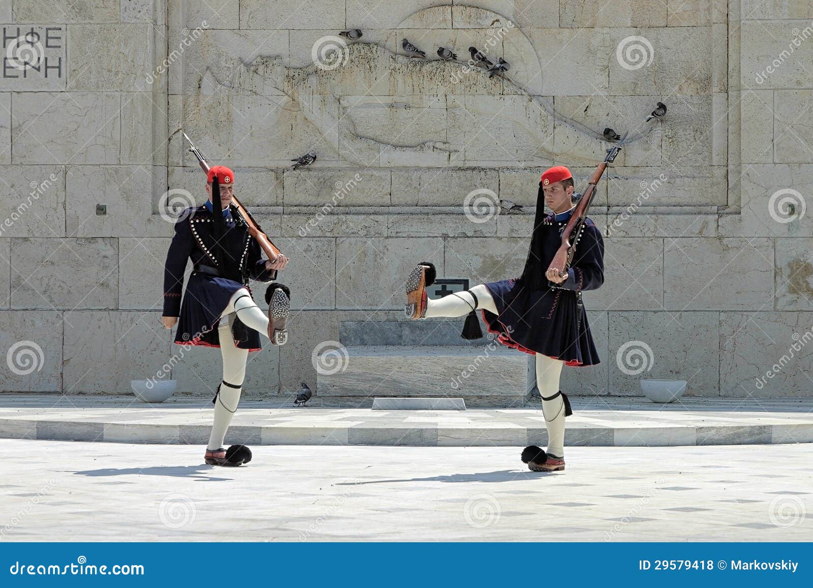 ATHENS, GREECE - Greek Soldiers Evzones Dressed In Full Dress Uniform ...