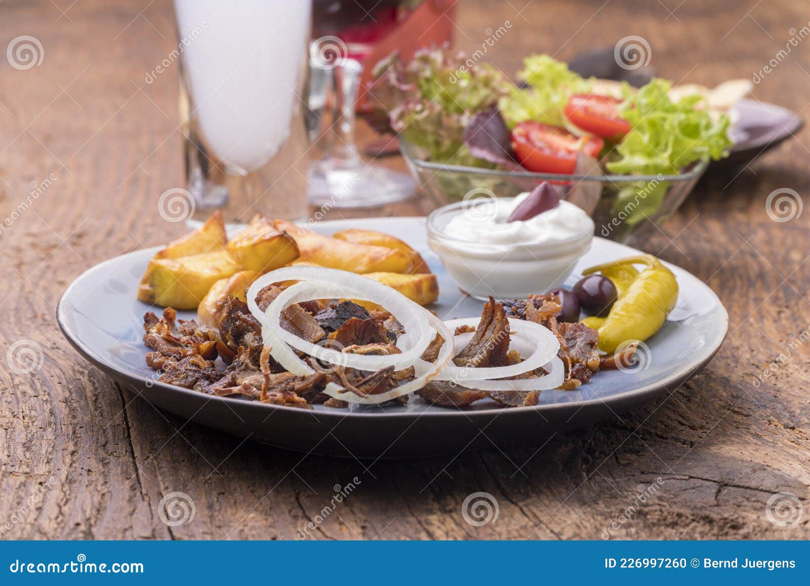 Greek gyros stock photo. Image of alcohol, fries, food - 226997260