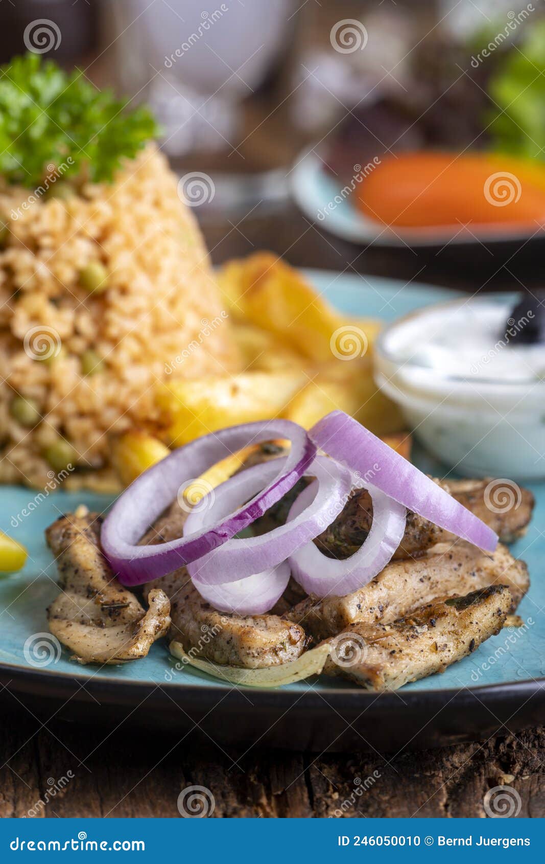 Greek gyros stock photo. Image of kebab, onion, dish - 246050010