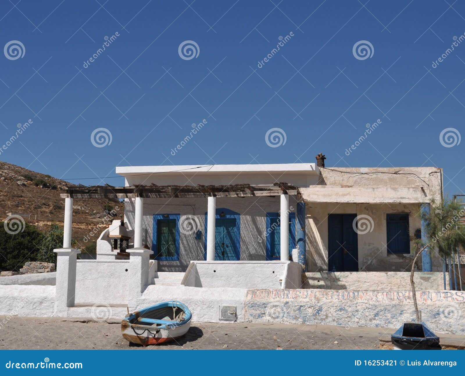 Greek house stock image. Image of patio, balcony, picturesque - 16253421