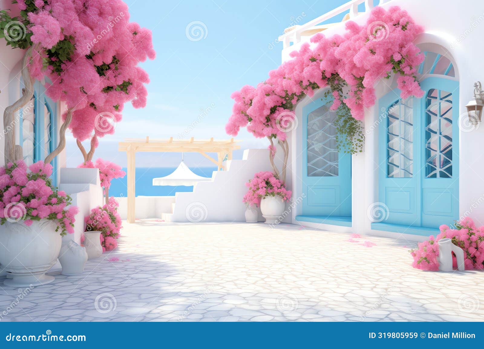 Greek House Architecture. Traditional Greece Building Exterior With ...