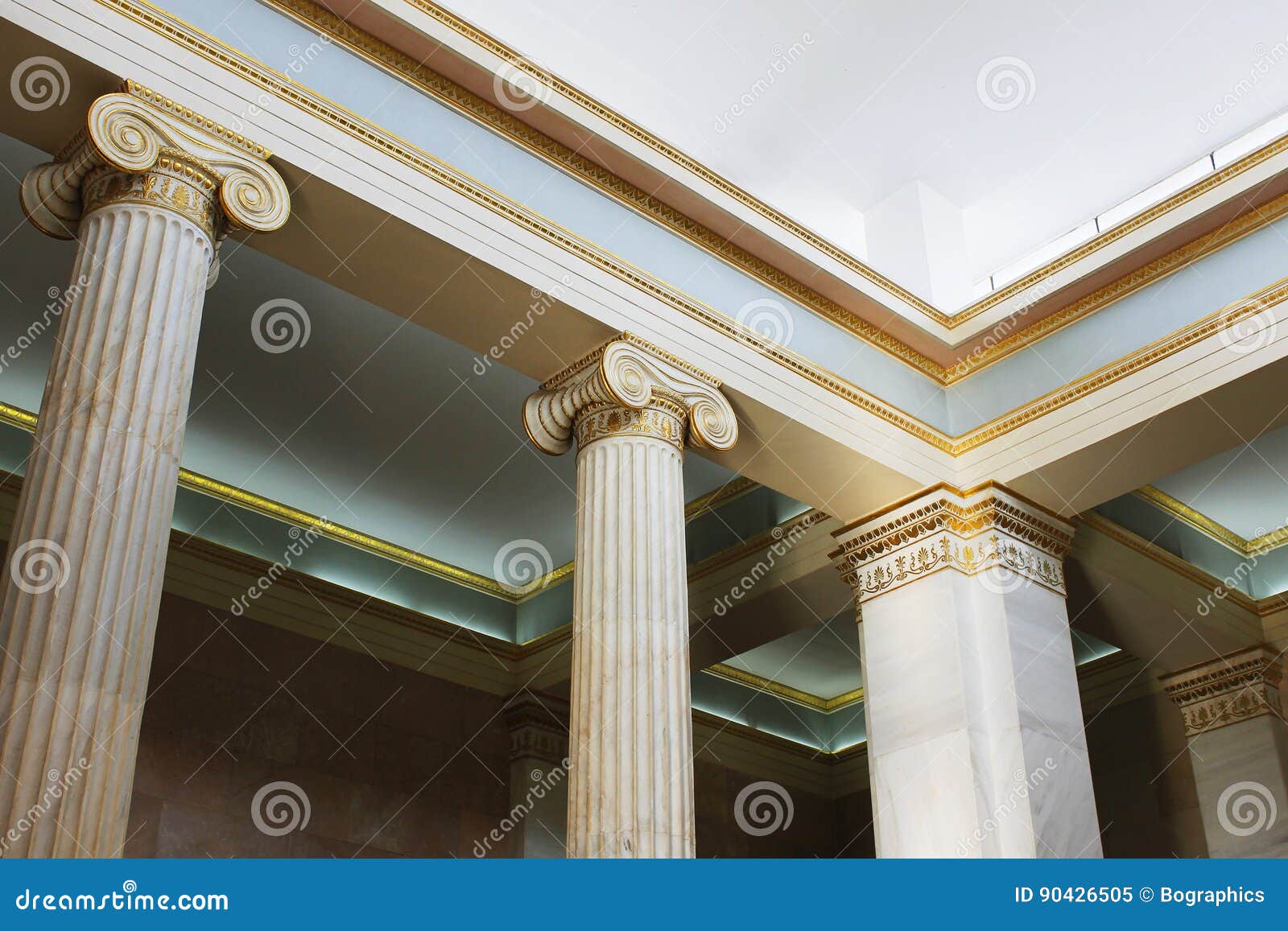 Greek Ionic Columns and Ceiling Inside Museum Stock Image - Image of ...