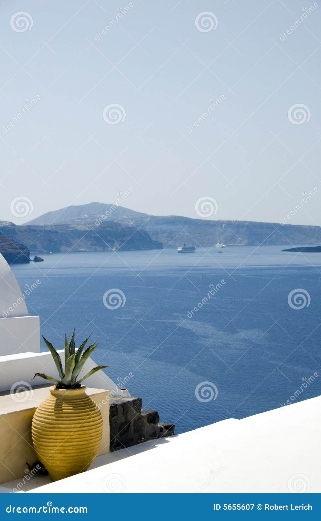 Greek Island Architecture Over Mediterranean Sea Stock Image - Image of ...