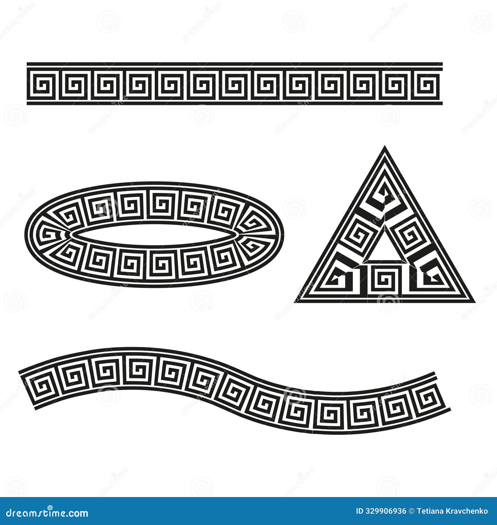 Greek Key Patterns. Black and White. Various Shapes. Vector ...