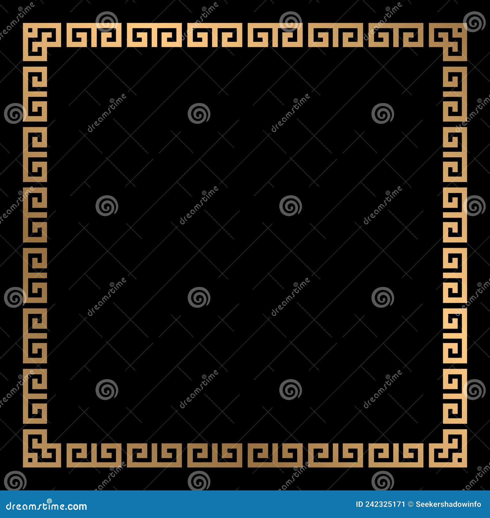 Greek Key Square Frame Isolated on Black Background. Elegant Golden ...