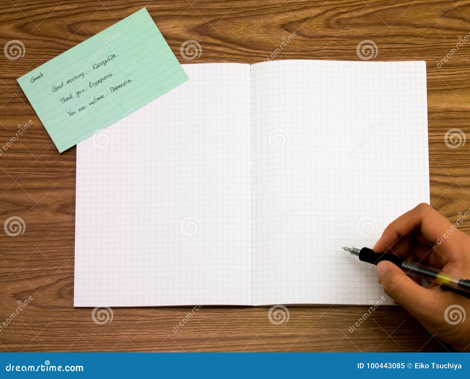 Greek; Learning New Language Writing Words on the Notebook Stock Image ...