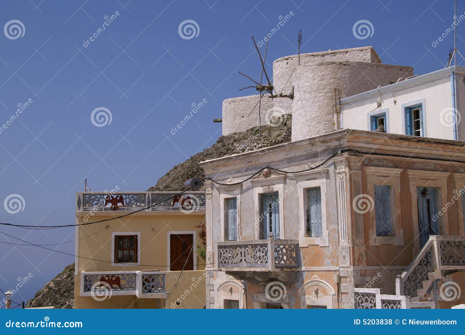Greek mills stock photo. Image of bougainvillea, stone - 5203838
