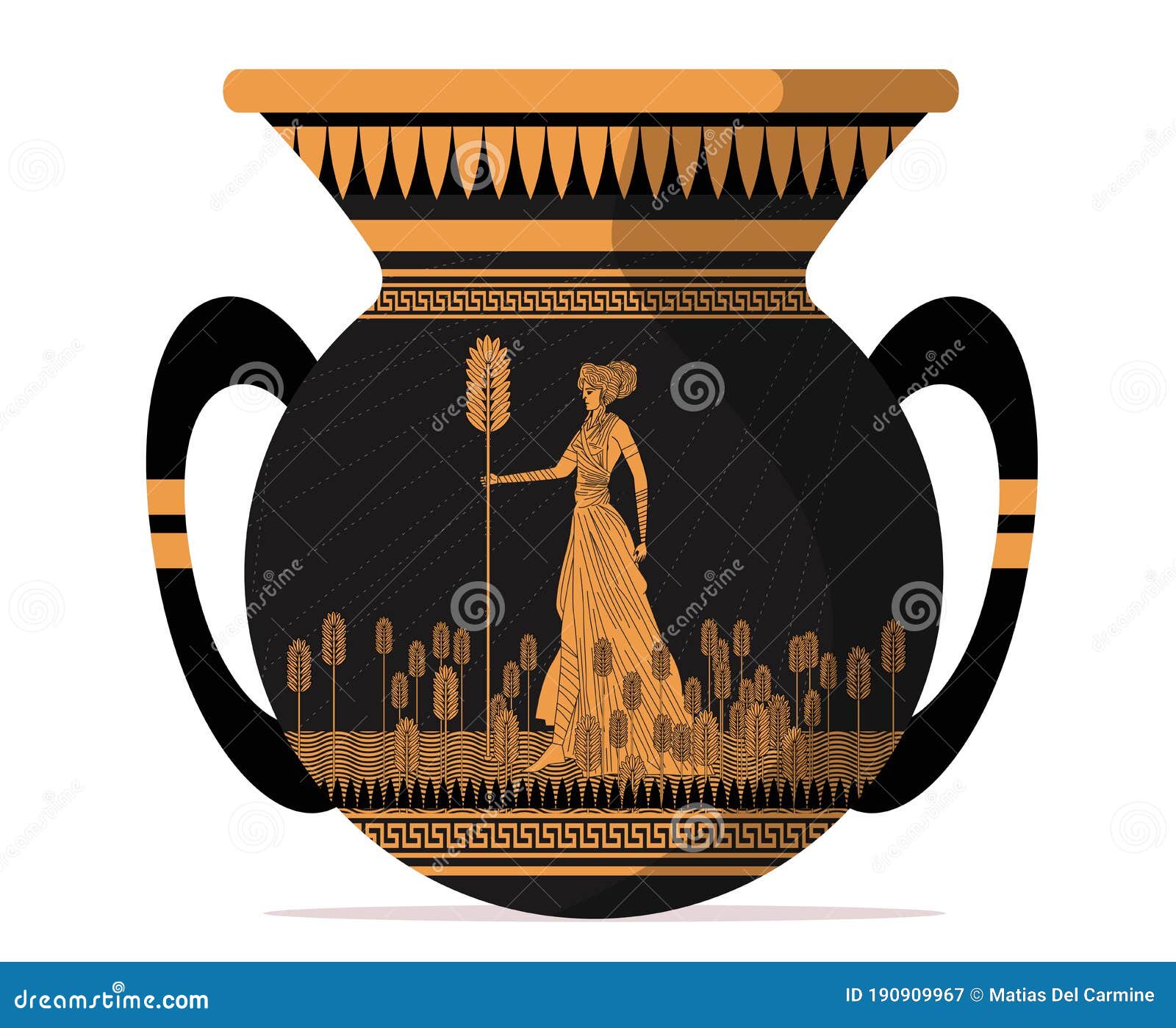 Greek Orange And Black Amphora Drawing Of Athena Vector Illustration ...