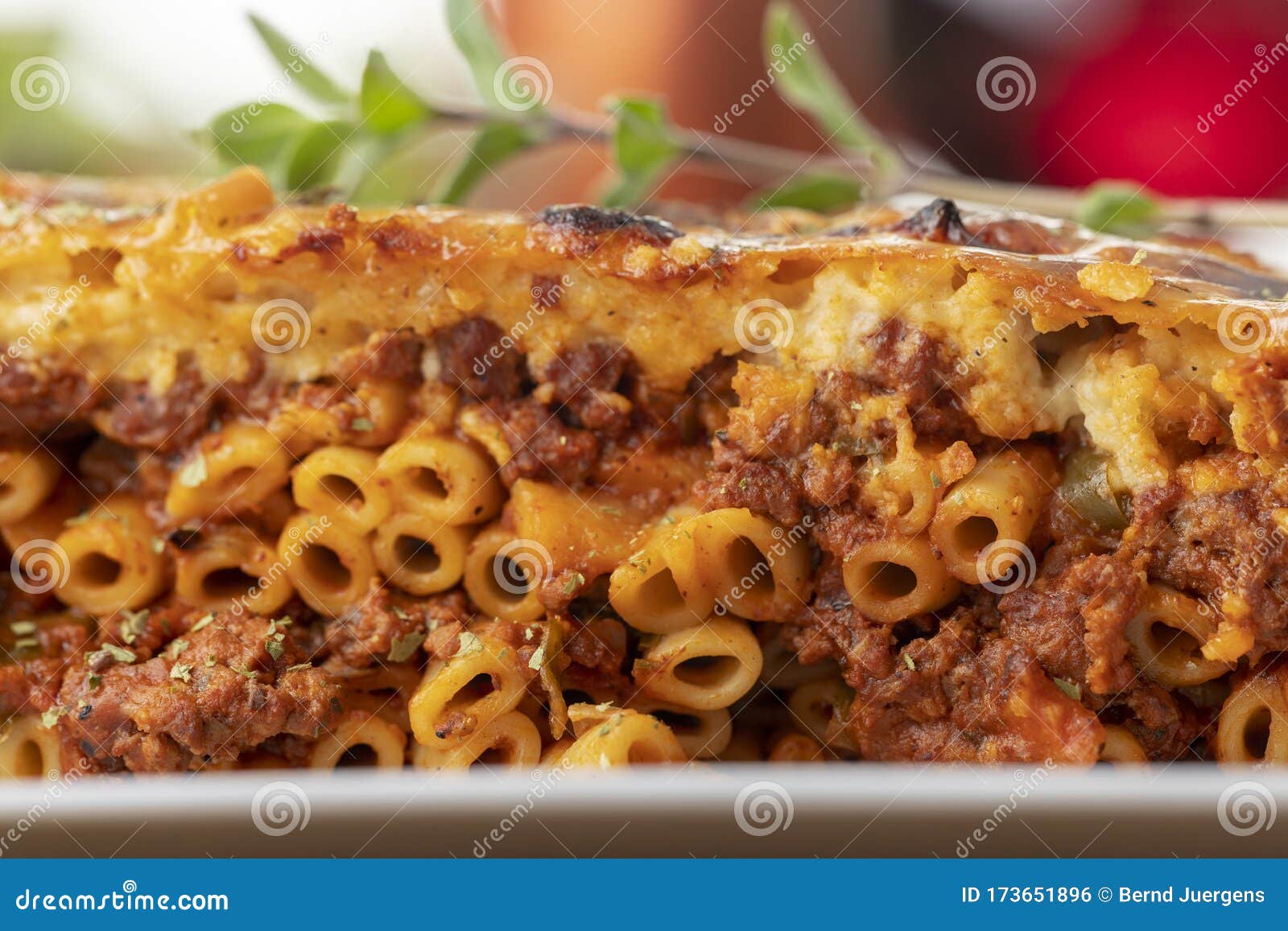 Greek pastizio noodle dish stock photo. Image of plate - 173651896
