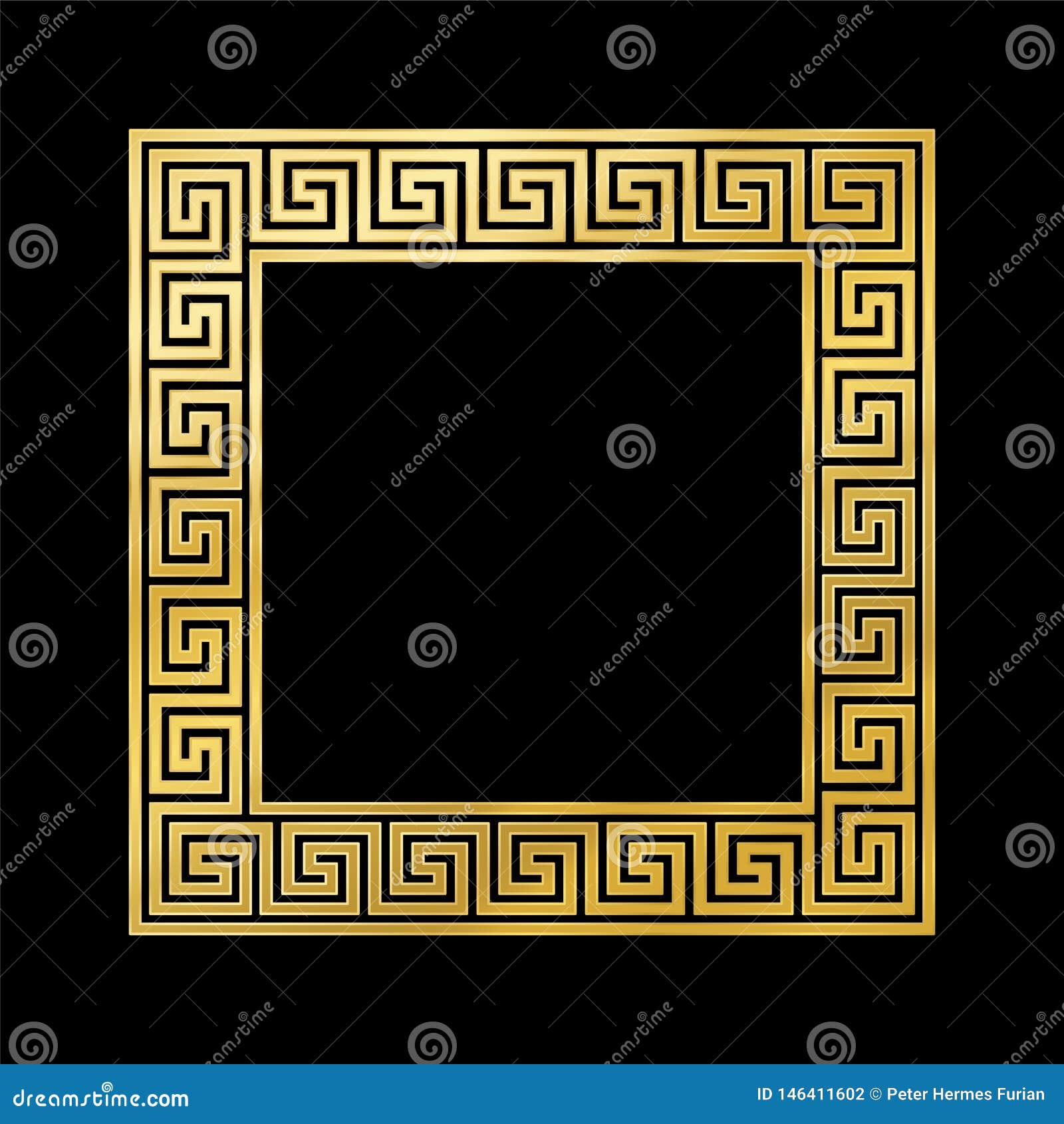 Greek Pattern Square Frame Golden Meander Design Stock Vector ...