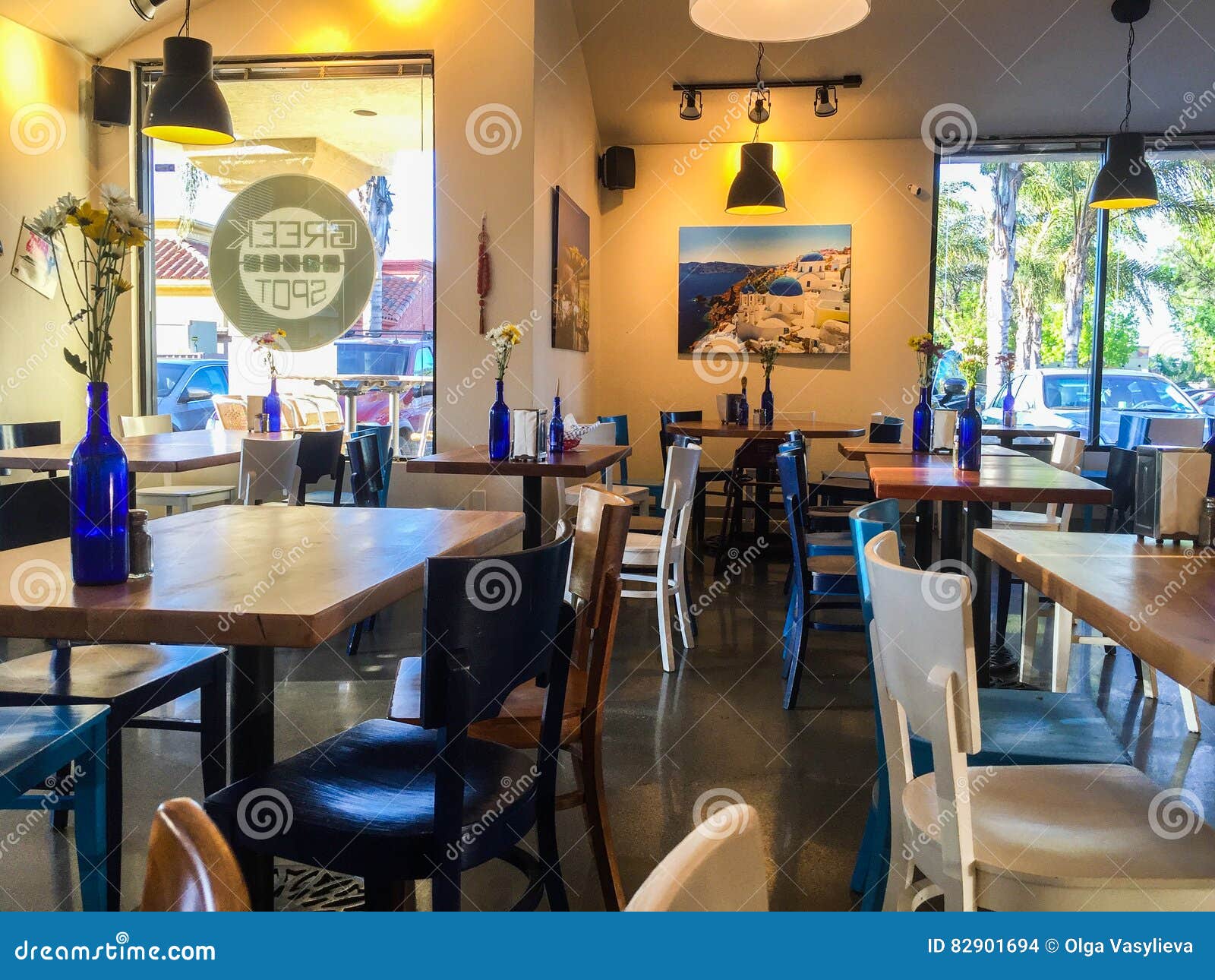 Greek restaurant inside stock photo. Image of table, restaurant - 82901694