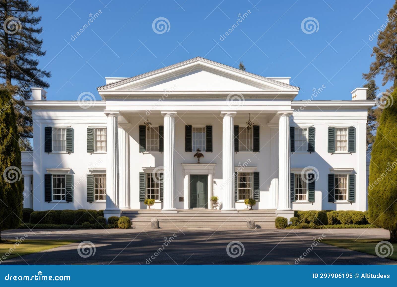 Greek Revival Architecture with Symmetric Rooftop Design Stock Image ...