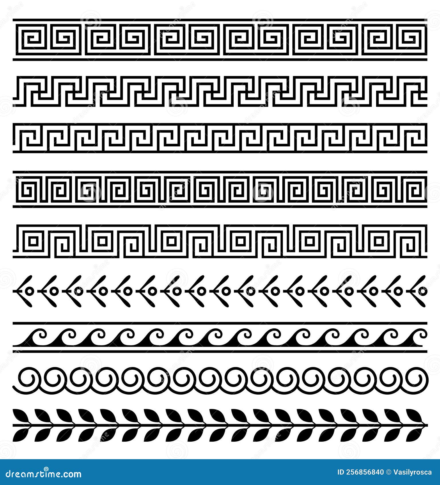 Meander And Wave. Ancient Greek Borders. Set Of Ornaments Stock ...