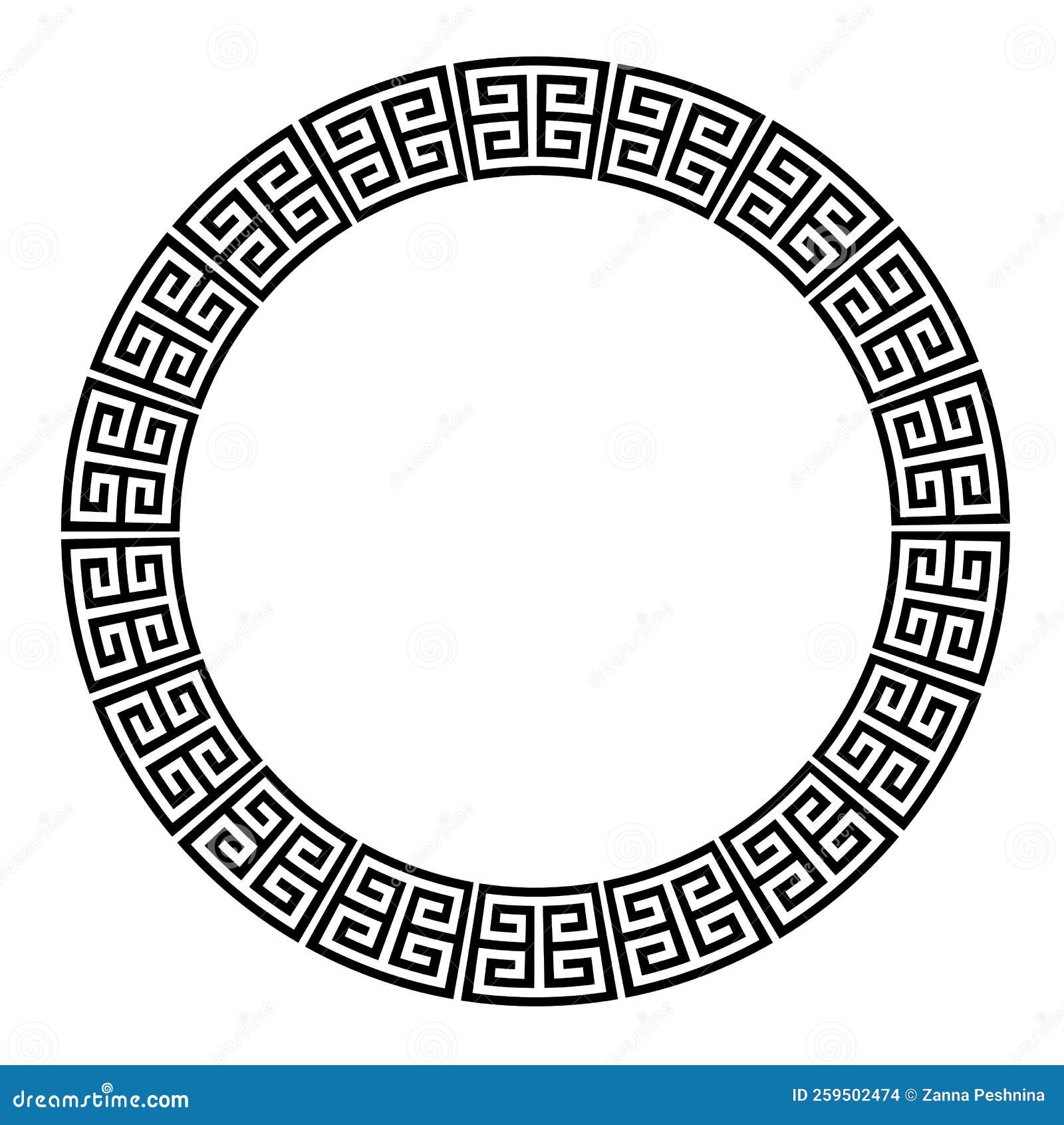 Greek Round Frame. Ancient Greek Key Black Frame Pattern, Round Antique ...