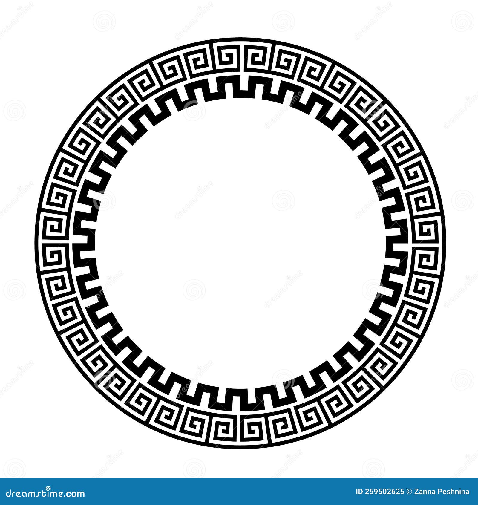 Greek Round Frame. Ancient Greek Key Black Frame Pattern, Round Antique ...