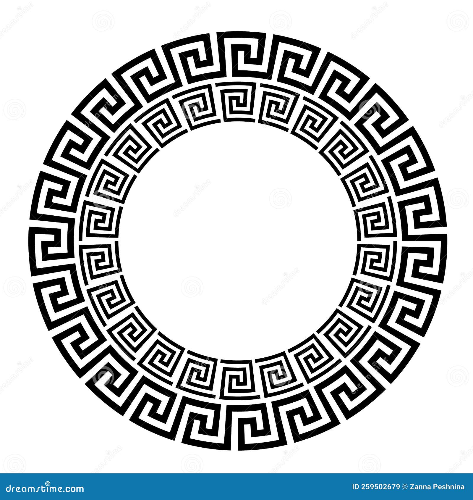 Greek Round Frame. Ancient Greek Key Black Frame Pattern, Round Antique ...