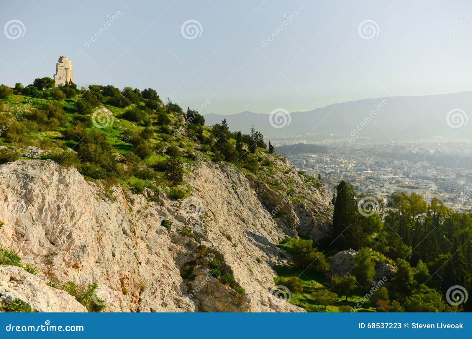 Greek Ruins Overlooking Athens Stock Image - Image of green, greece ...
