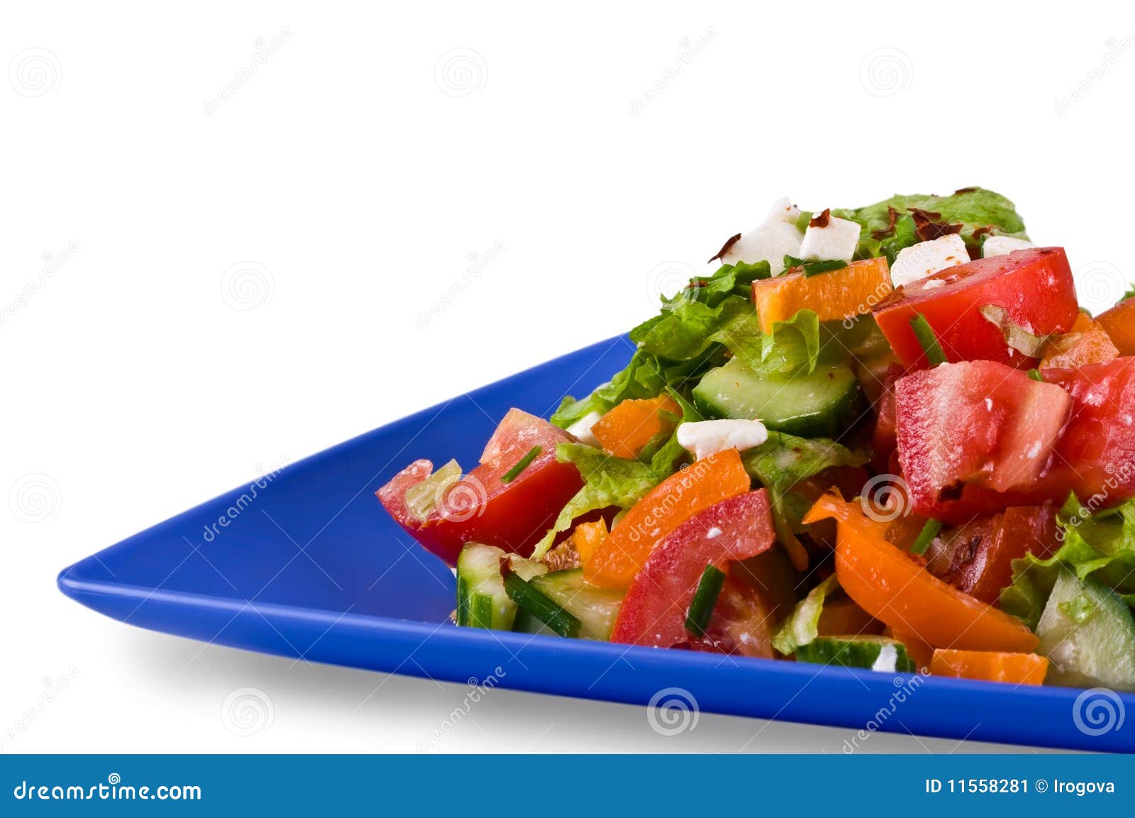The Greek Salad, Dark Blue Plate Stock Image - Image of appetizing ...