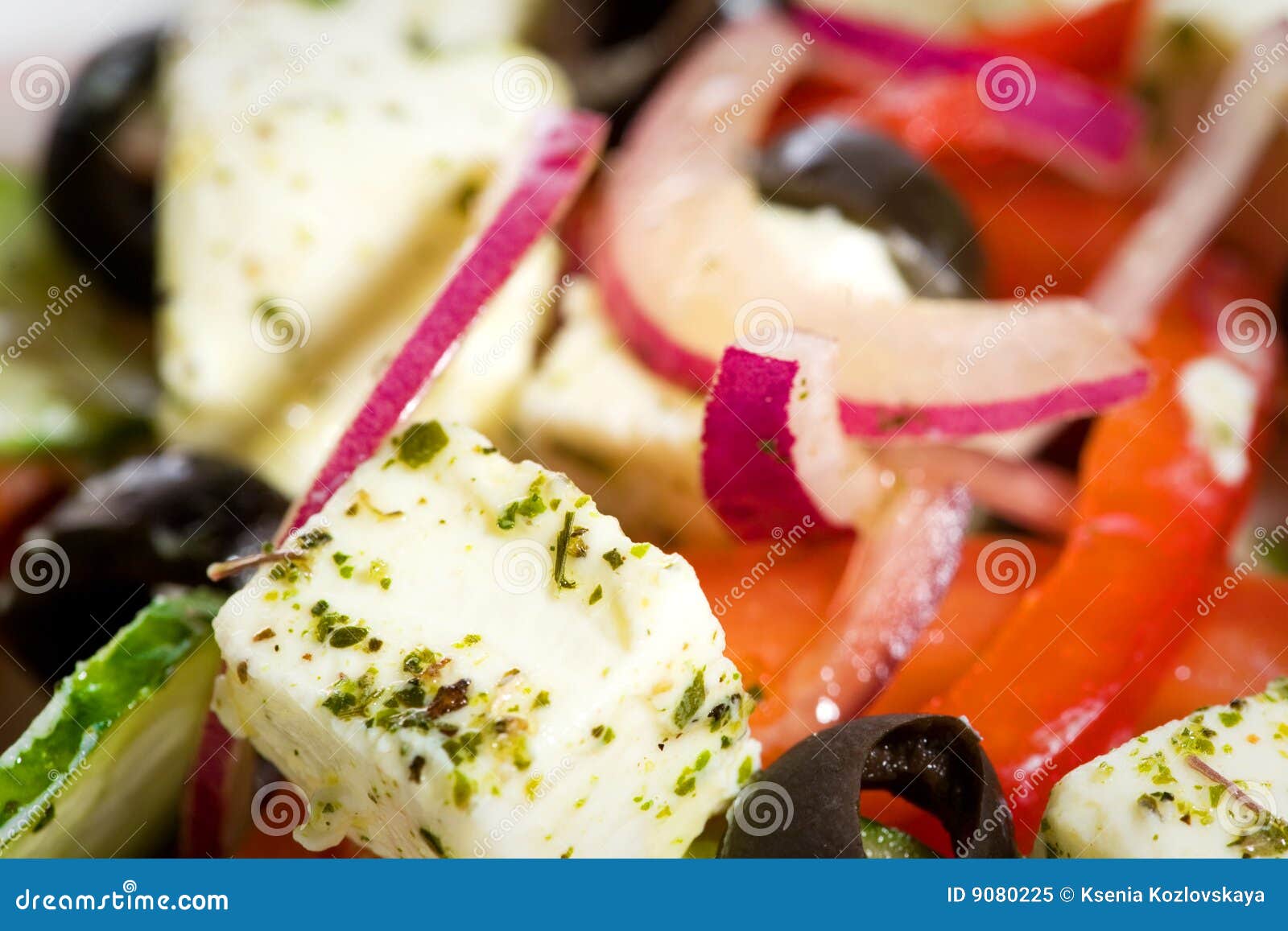 Greek salad macro shot stock image. Image of onion, greek - 9080225