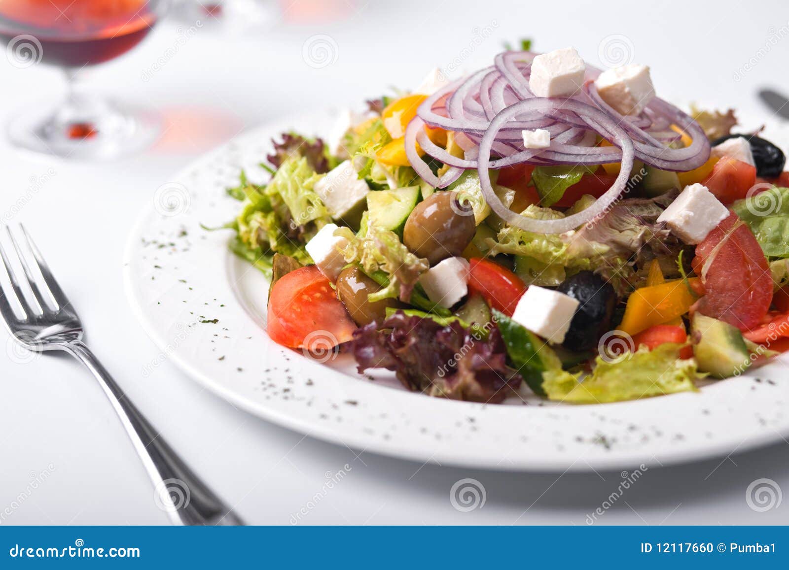 Greek salad on plate stock photo. Image of cucumber, salad - 12117660