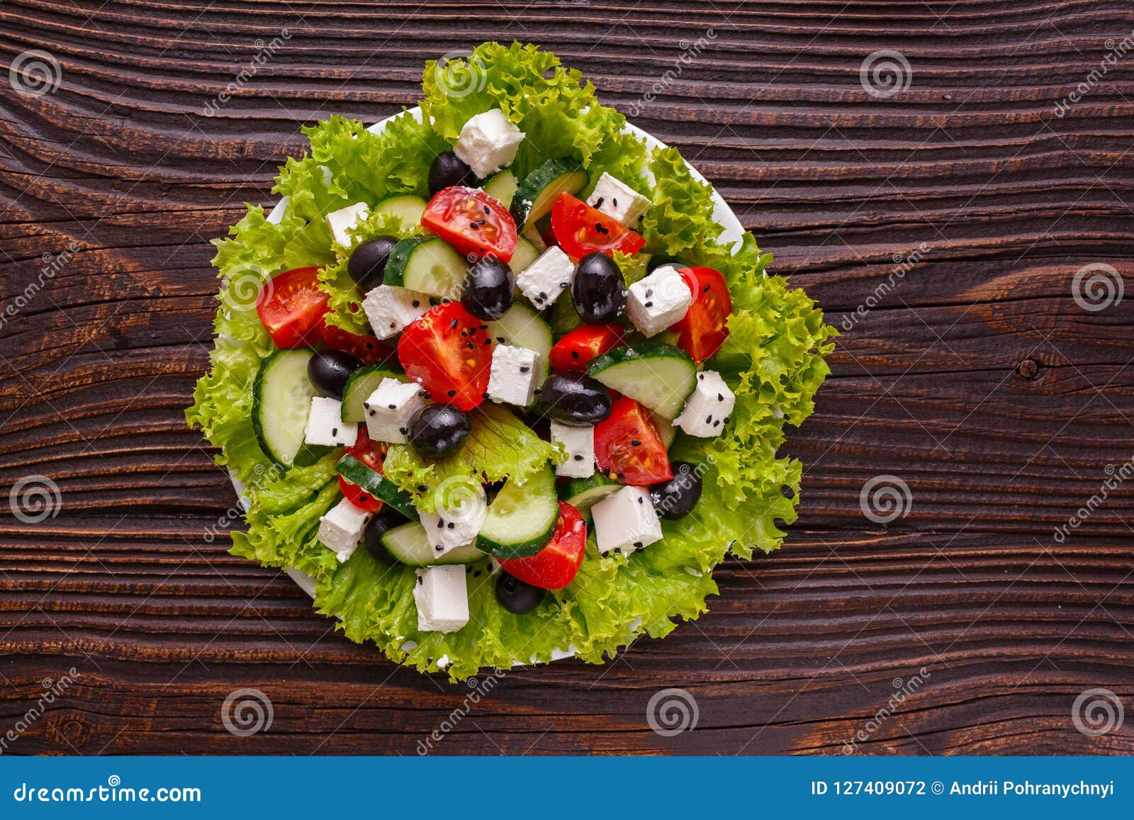 Greek Salad on a Wooden Rustic Background Stock Photo - Image of ...