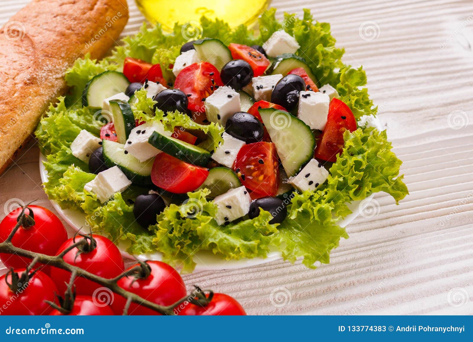 Greek Salad on a Wooden Rustic Background Stock Image - Image of dinner ...
