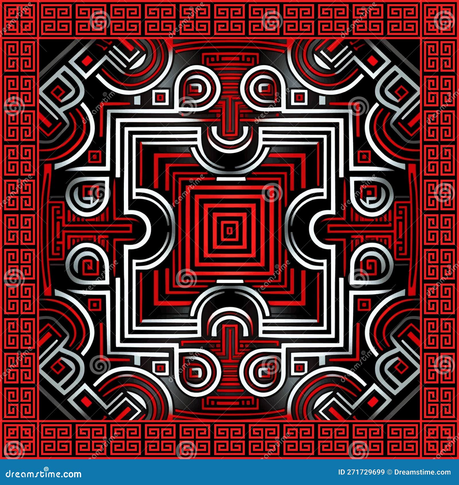 Greek Seamless Pattern with Square Frame. Black Red White Ornamental ...