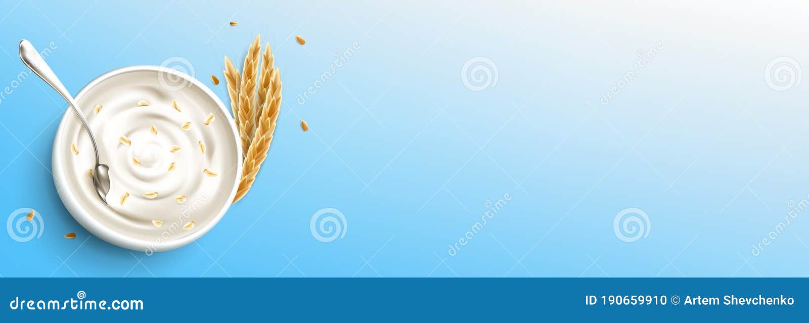 Spoon in Natural Greek Yogurt or Cream Jar with Oats. Vector Ads Yogurt ...