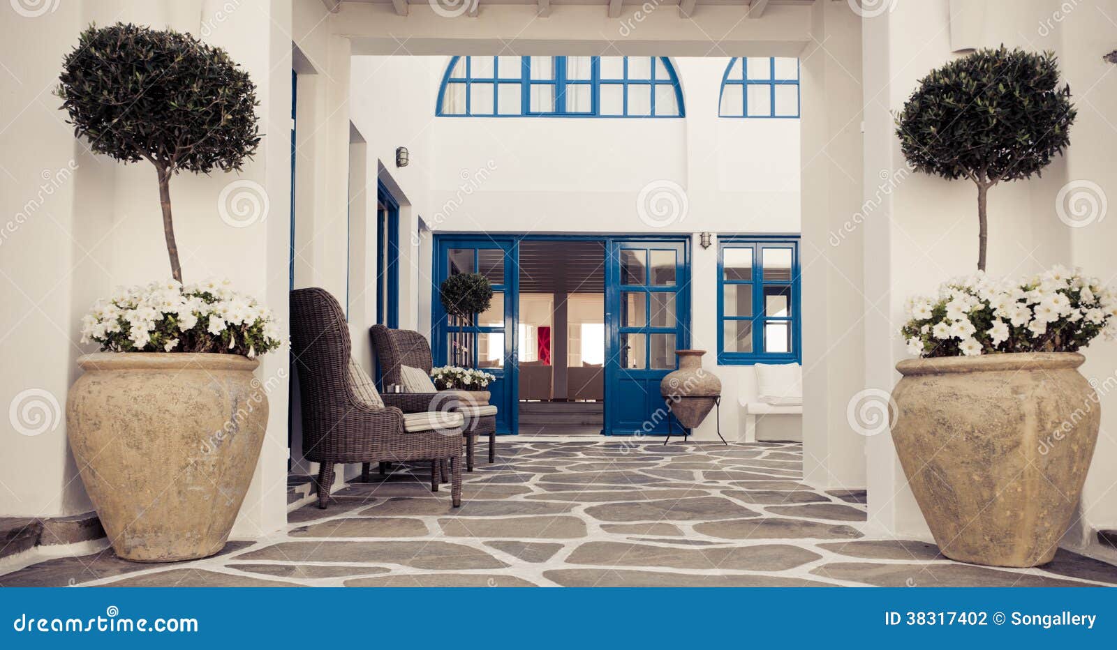 Greek Style Building Interior Stock Photo - Image of greek, greece ...