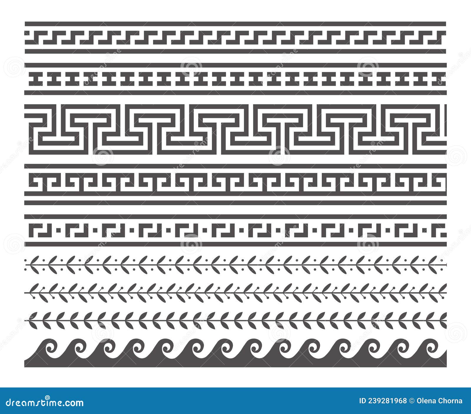 Greek Style Seamless Frames. Geometric Border Set. Vector Ornament ...