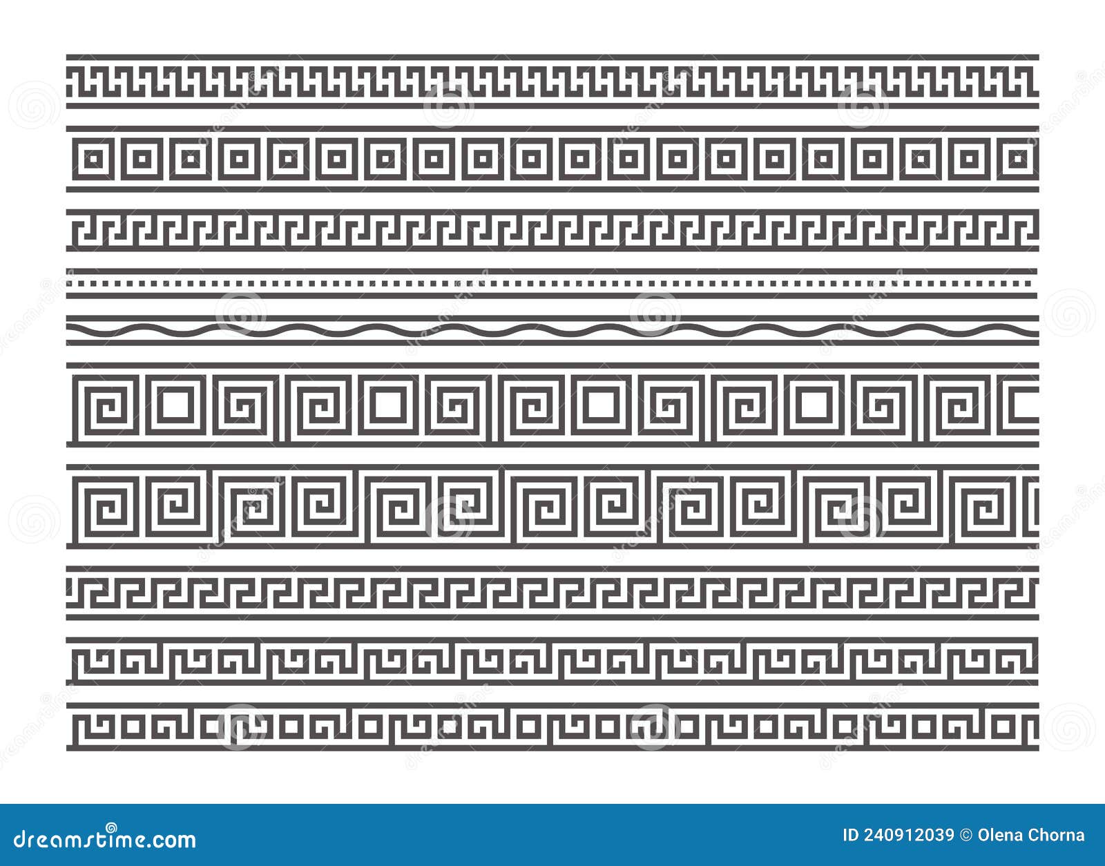 Greek Style Seamless Frames. Geometric Border Set. Vector Ornament ...