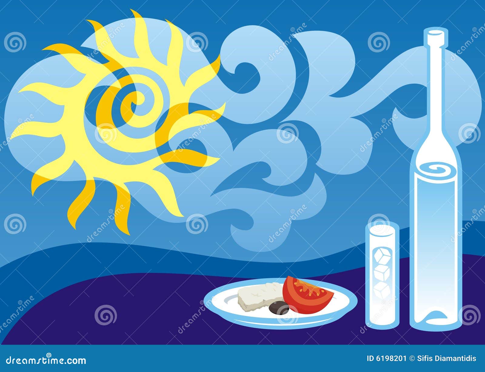 Set Ouzo Greek Alcohol On White Background. Glass. Bottle, Cinnamon ...