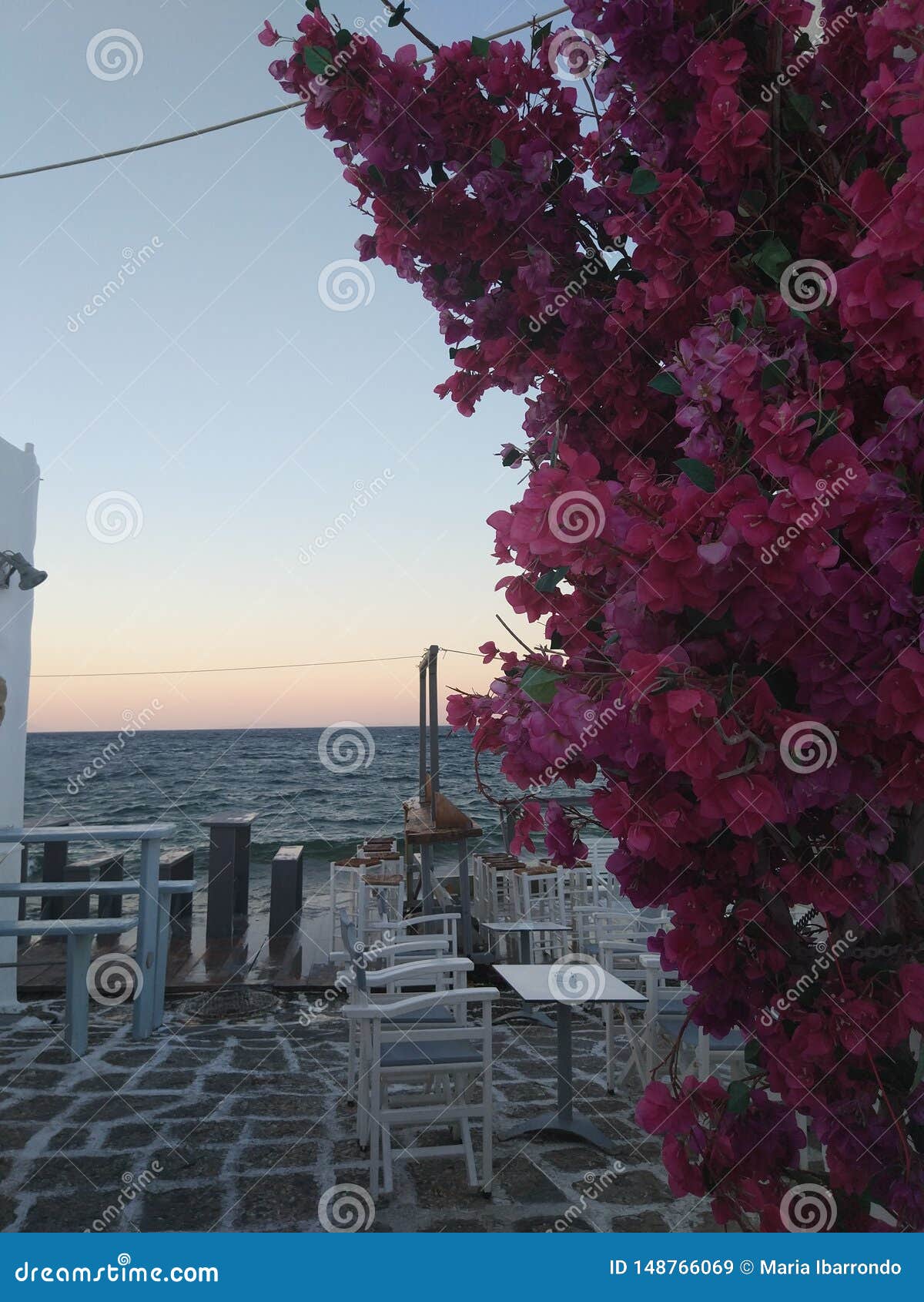 Greek sunset in Paros stock image. Image of terrace - 148766069