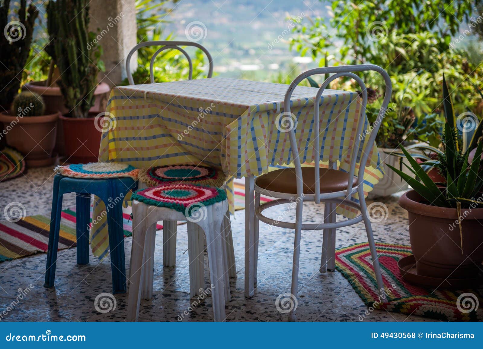 Greek Taverna in Boho Chic Style Stock Photo - Image of blue, europe ...