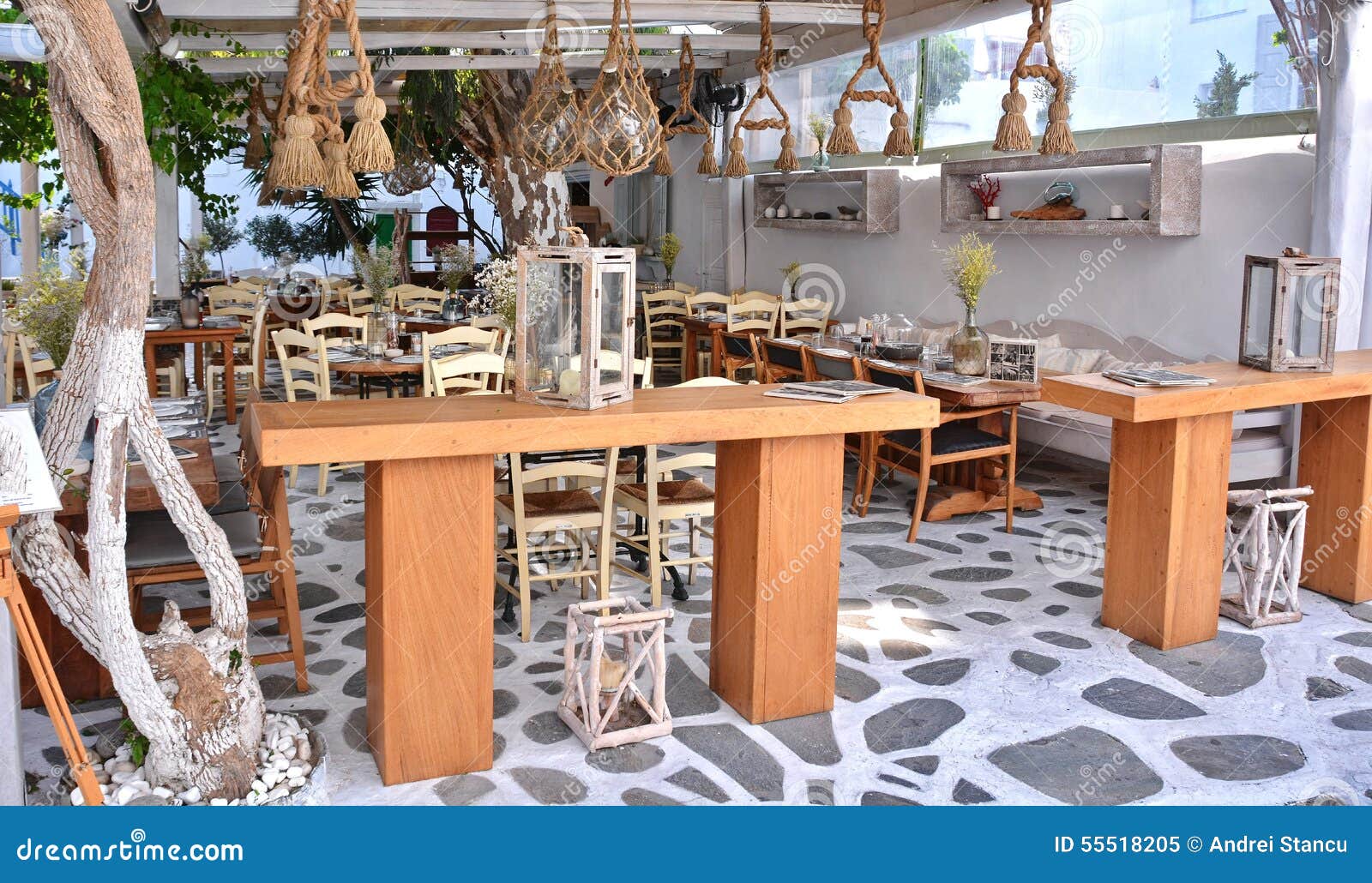 Greek taverna stock image. Image of lagoon, cyclades - 55518205