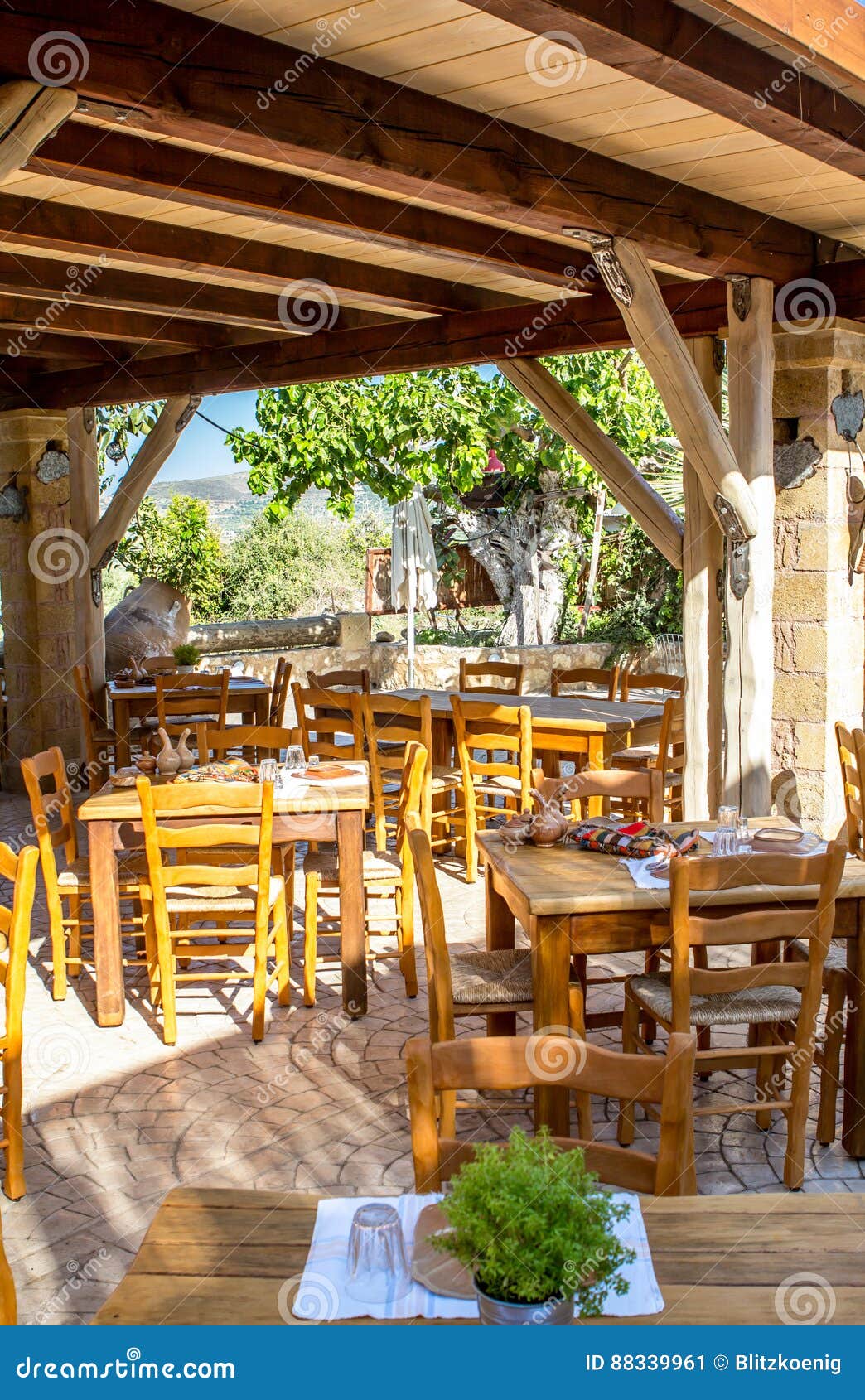 Greek taverna stock image. Image of brown, dine, street - 88339961