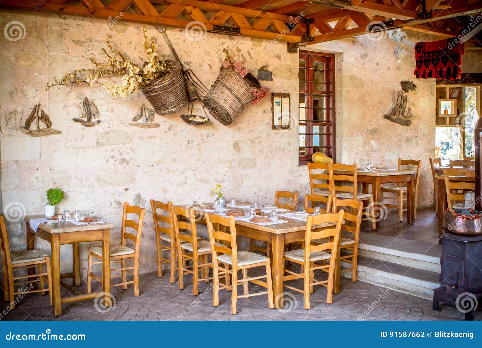 Greek taverna stock photo. Image of sidewalk, road, dine - 91587662