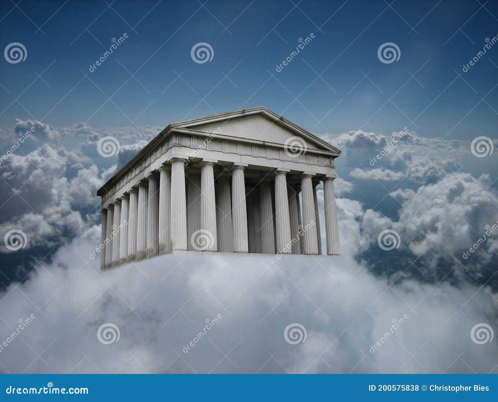Greek Temple on a Cloud in the Sky Stock Photo - Image of little ...
