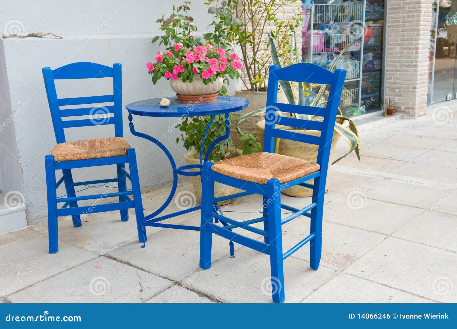 Greek terrace stock photo. Image of typical, greece, pelargonium - 14066246
