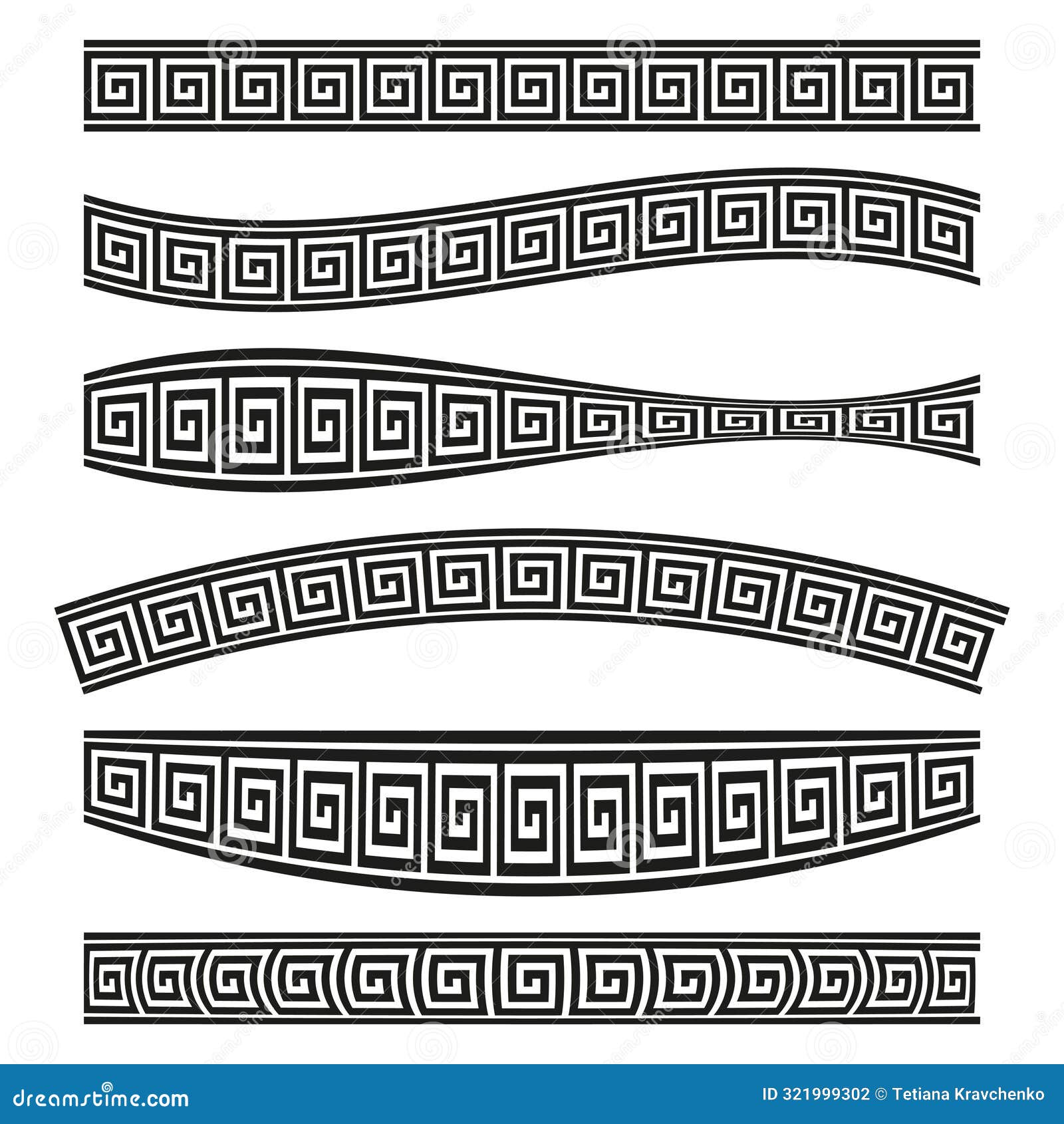 Greek Vector Patterns. Curved Geometric Borders. Classic Black Design ...