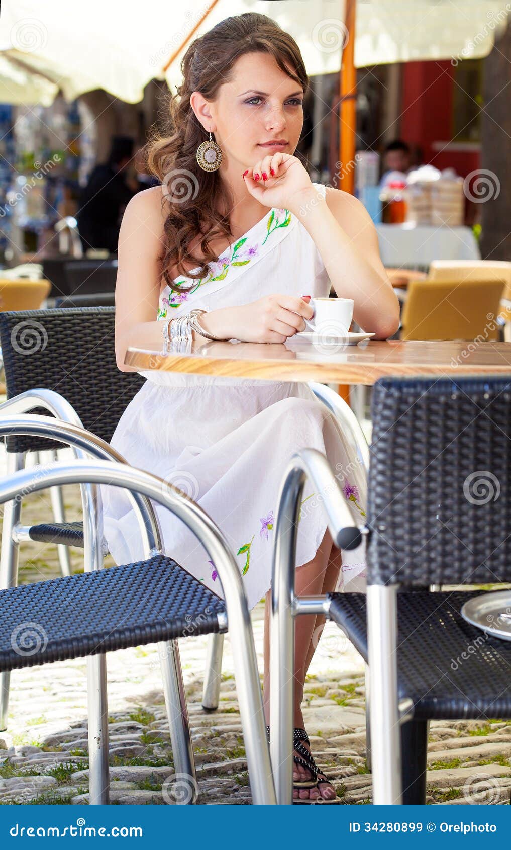 Greek woman in the cafe stock image. Image of portrait - 34280899