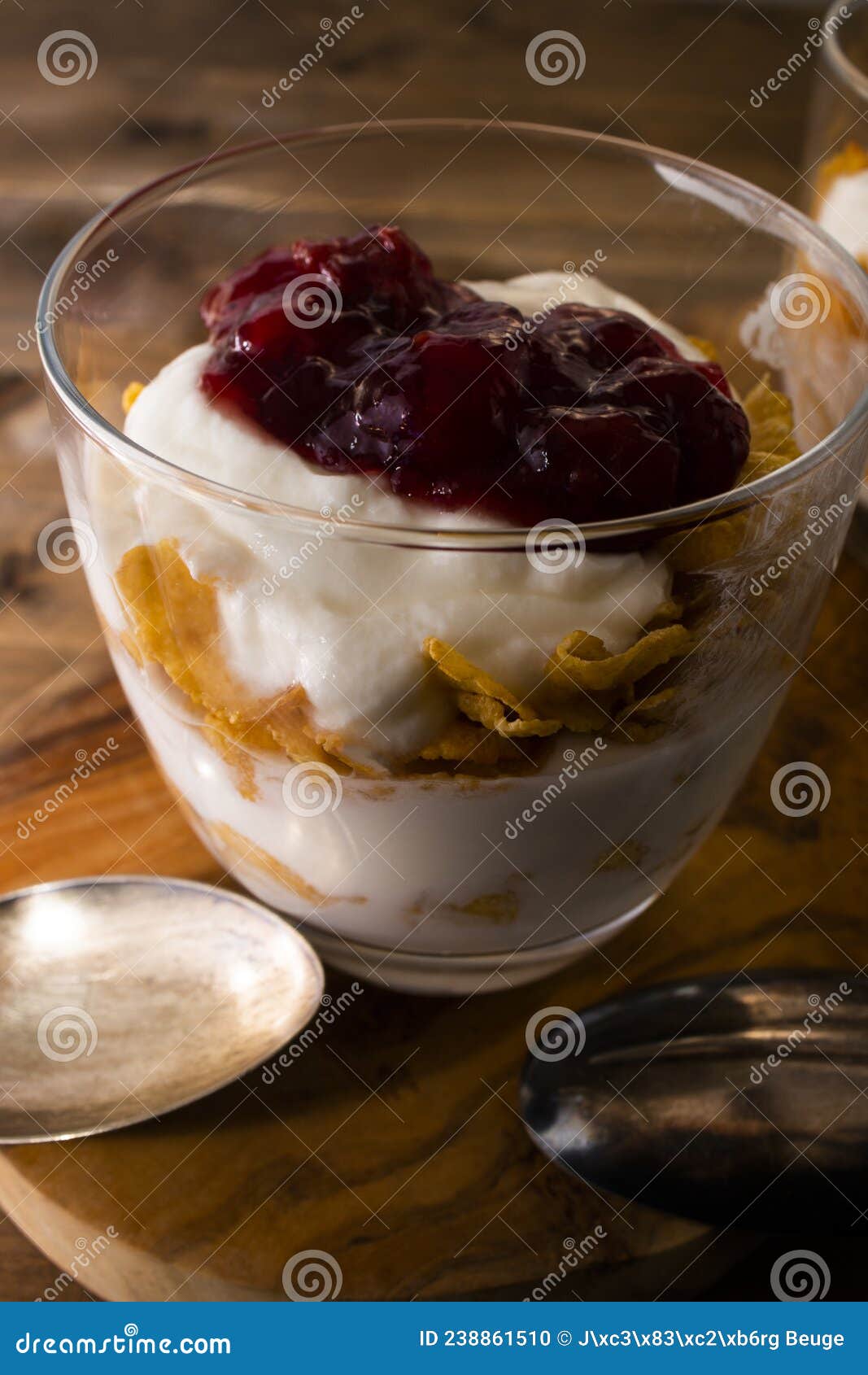 Greek Yoghurt with Cornflakes and Fresh Fruit Compote Stock Photo ...