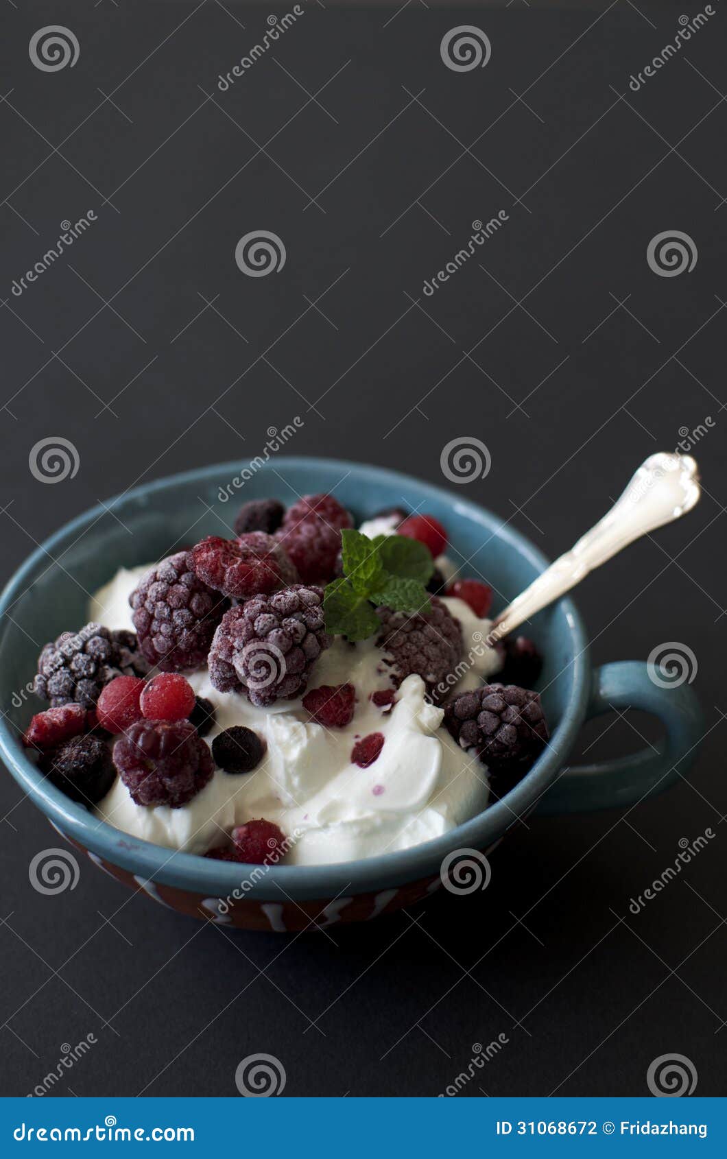 Greek Yogurt with Mix Berries-black Background Stock Photo - Image of ...